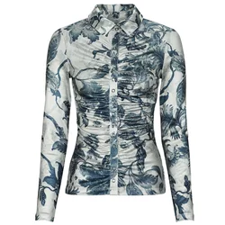 Guess Topi & Bluze LS SHIRRED SNAP MILANA TOP Modra - Ceneje.si