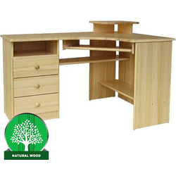 Kutni radni stol 3 ladice 130x90x74 cm natur - Jeftinije.hr