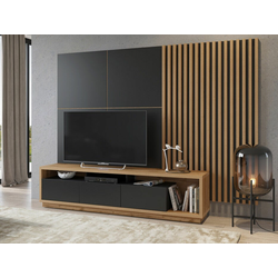 Set za dnevni boravak Austin AV105 Wotan hrast, Crna, Mat crna, S tv stol, S dodatnom opremom ...