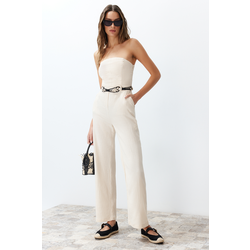 Trendyol Beige Strapless Collar Linen Look Maxi Woven Jumpsuit - Ceneje.si