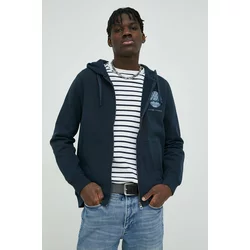 Bombažen pulover Mustang moška, mornarsko modra barva, s kapuco - Ceneje.si