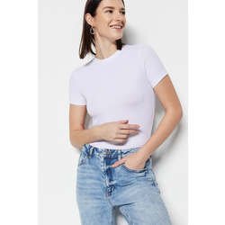 Trendyol White Half Sleeves Knitted Body Tunic With Snap Fastener ...