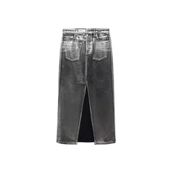 MANGO Suknja ''Shimmer'', srebrno siva / crni traper - Jeftinije.hr