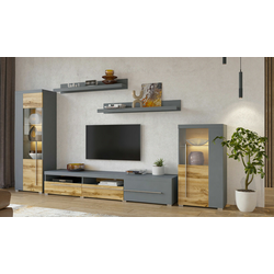 Set za dnevni boravak Austin AD103 Wotan hrast, Siva, S tv stol, Pojedini dijelovi, Staklo ...