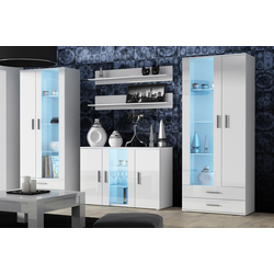 Set za dnevni boravak RB52, Boja: Bijela + sjajni bijeli, LED rasvjeta ...